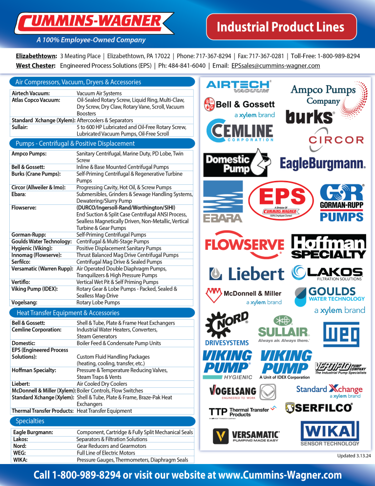 Product Line Cards | Cummins-Wagner | MD, PA, DE, VA, NY, NE