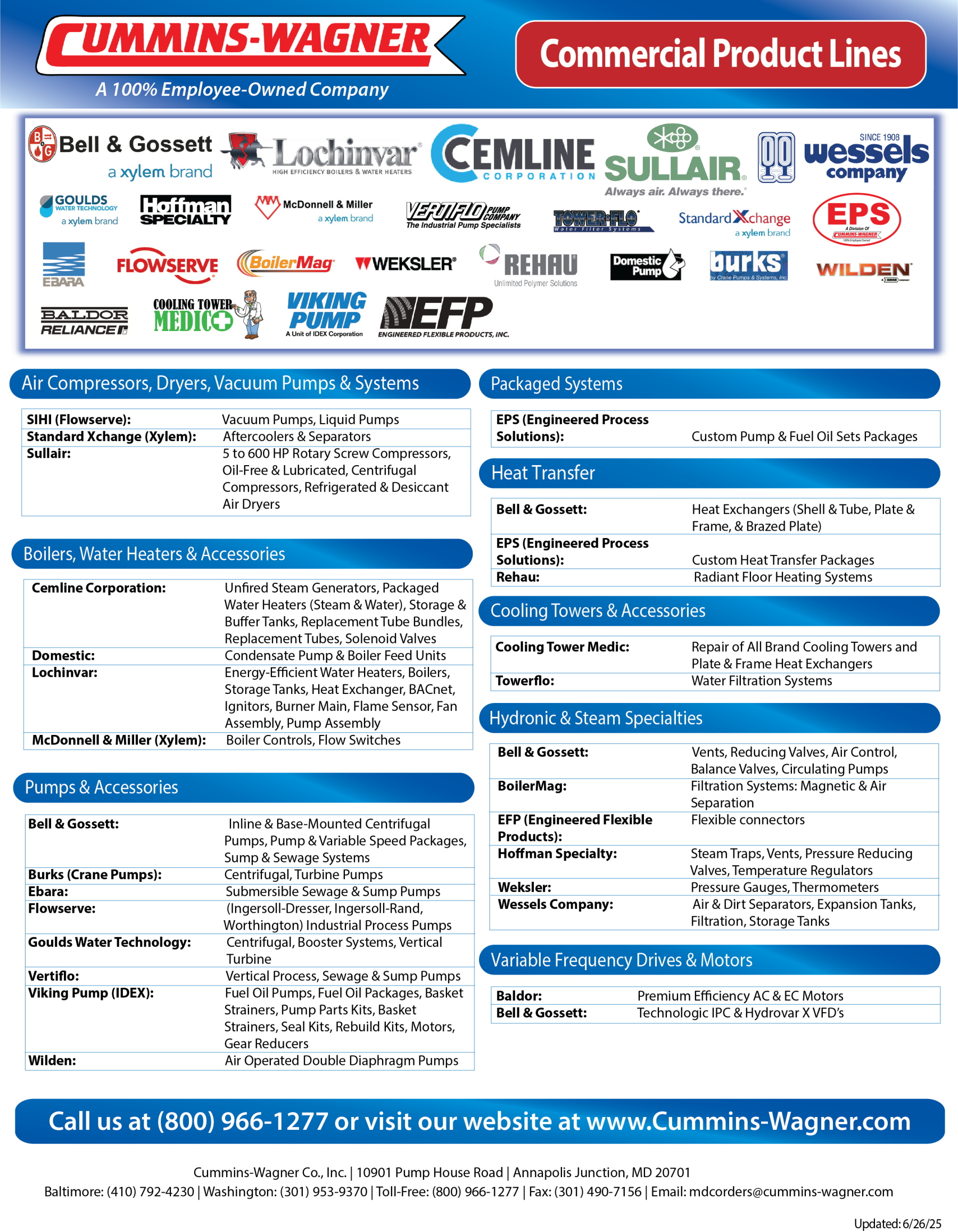 Product Line Cards | Cummins-Wagner | MD, PA, DE, VA, NY, NE