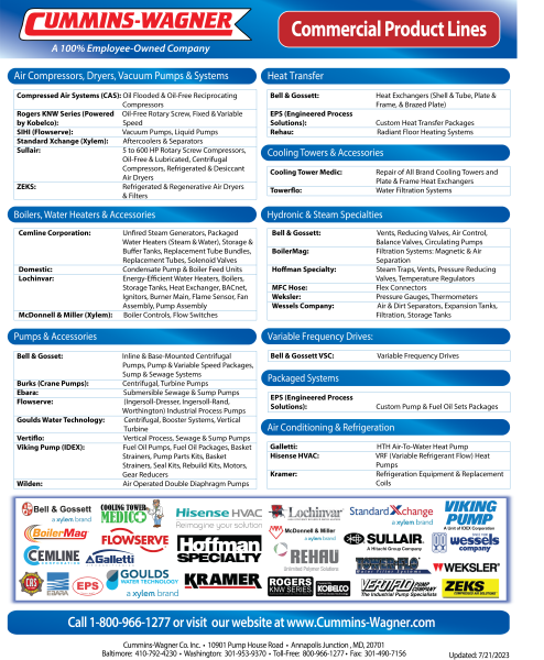 Product Line Cards | Cummins-Wagner | MD, PA, DE, VA, NY, FL